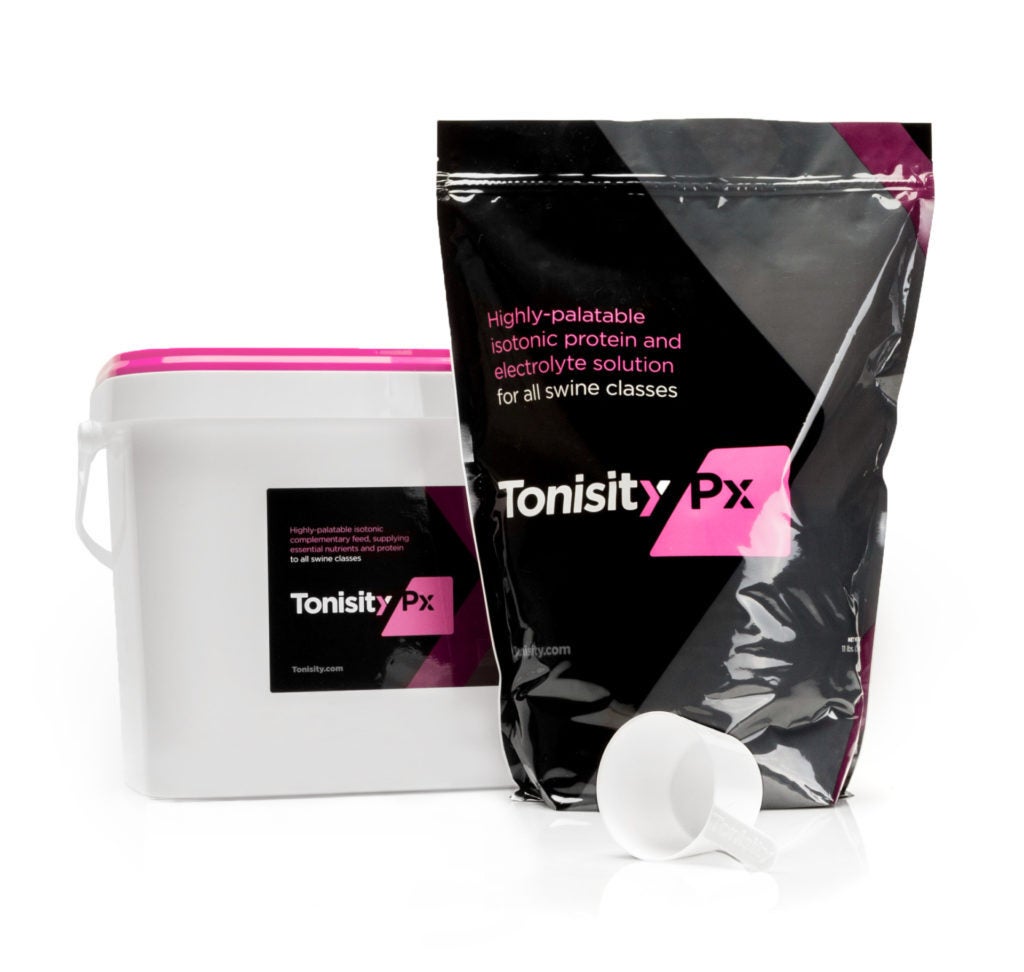 Tonisity Px. The first isotonic protein drink for pigs.