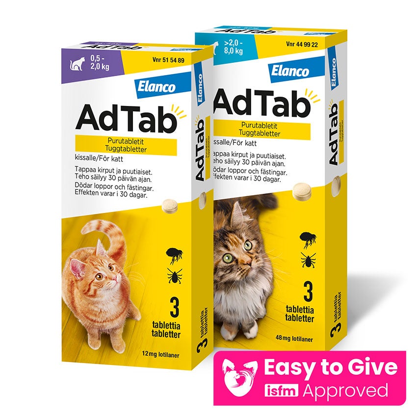 AdTabᵀᴹ tuggtablett mot fästingar och loppor hos katter
